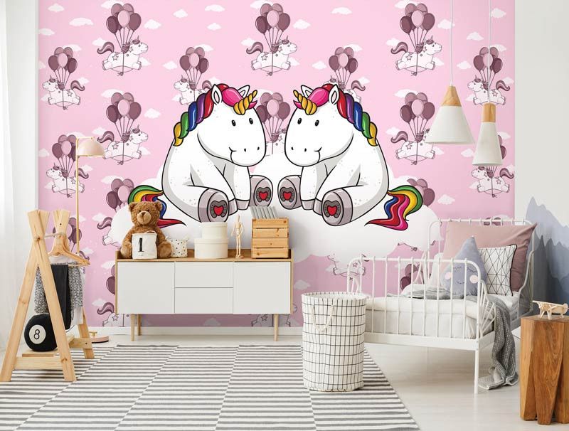 Fotobehang Unicorns in de Wolken | Babykamer