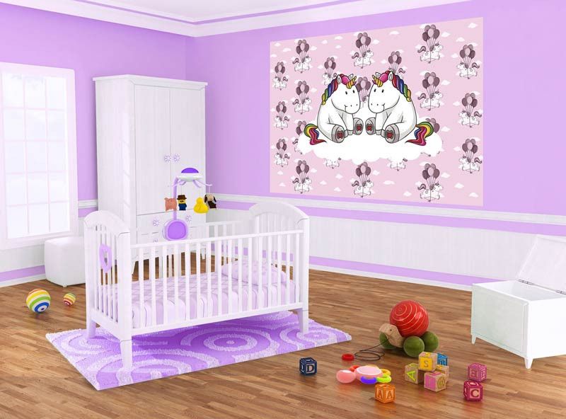 Fotobehang Unicorns in de Wolken | Babykamer