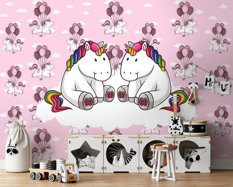 Fotobehang Unicorns in de Wolken | Babykamer